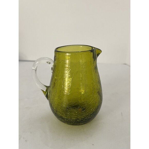 BLENKO | Accents | Vintage Blenko Glass Green Crackle 375 Pitcher Clear ...